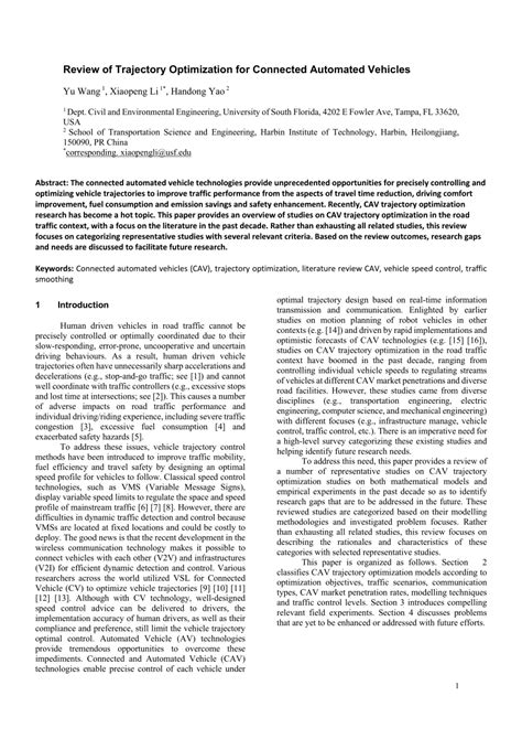 Pdf Review Of Trajectory Optimization For Connected Automated Vehicles