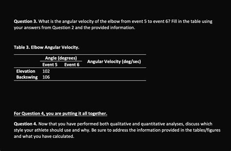 Solved Texts Question 3 What Is The Angular Velocity Of The Elbow From Event 5 To Event 6