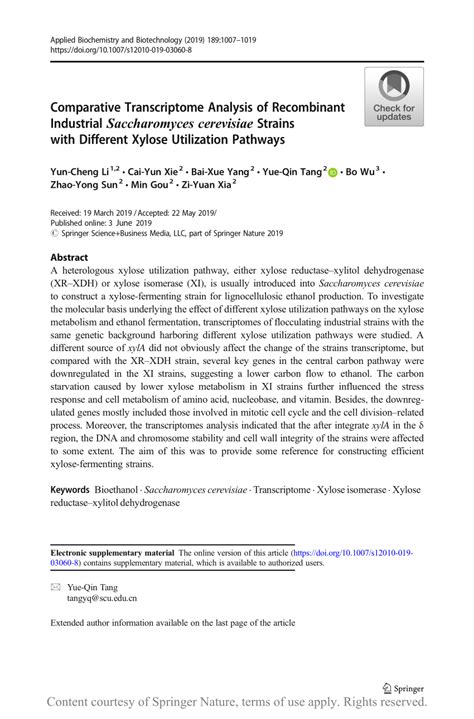 Comparative Transcriptome Analysis Of Recombinant Industrial Saccharomyces Cerevisiae Strains