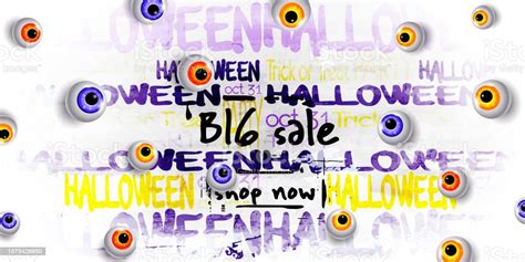 만화 스타일의 할로윈 개념입니다 콘크리트 벽에 으스스한 여러 가지 빛깔의 눈을 가진 추상적인 배경 세련된 할인 벡터 웹 템플릿입니다 0명에 대한 스톡 벡터 아트 및 기타