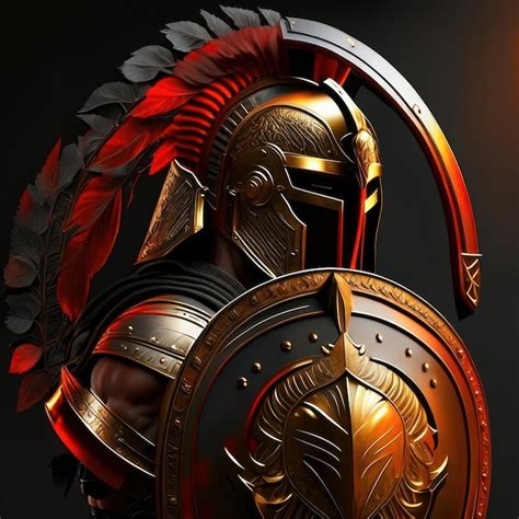 Warrior logo with shield and helmet with golden details Generative AI ...