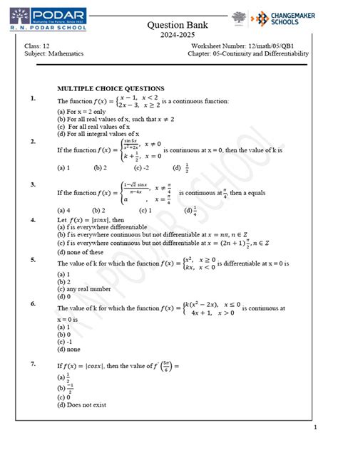 Ch5 Continuity And Differentiability Pdf Function Mathematics Continuous Function