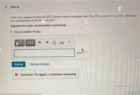 solved a 437 ml sample of unknown hcl solution reacts