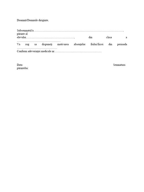 Cerere De Motivare Absente Pe Baza De Adeverinta Medicala Pdf