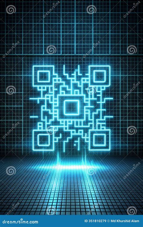 Cyber Digital Glowing Qr Code On Grid Pattern With Illuminated Neon Cyber Digital Glowing Qr Code On Grid Pattern With Illuminated Neon