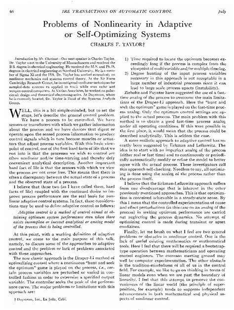 Problems Of Nonlinearity In Adaptive Or Self Optimizing Systems Ieee