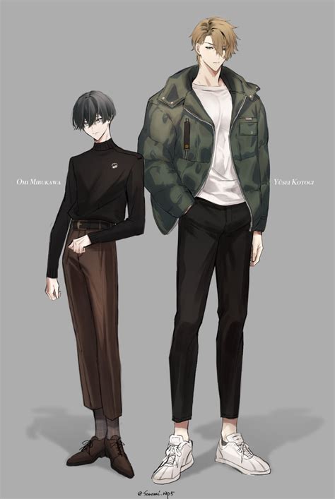 Safebooru 2boys Black Hair Black Pants Black Sweater Brown Footwear
