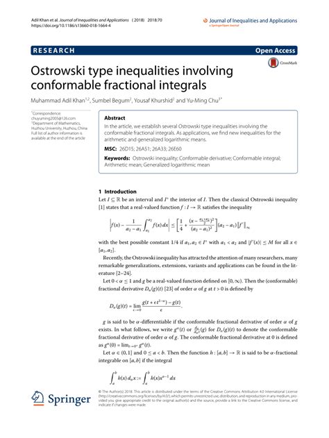 Pdf Ostrowski Type Inequalities Involving Conformable Fractional Integrals
