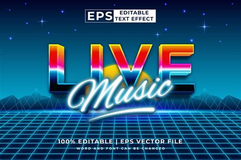 Premium Vector Editable Text Effect Live Music Retro 3d 80s Template Style Premium Vector