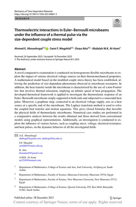 Thermoelectric Interactions In Eulerbernoulli Microbeams Under The Influence Of A Thermal Pulse