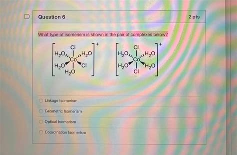 Solved Question 6 2 Pts What Type Of Isomerism Is Shown In