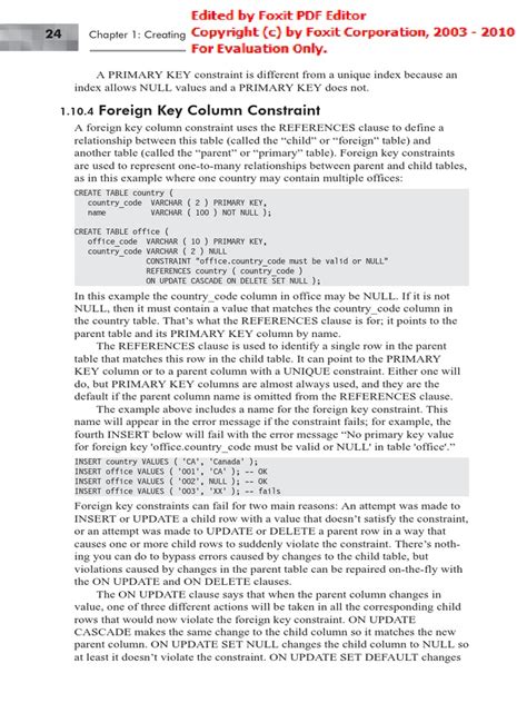 defining foreign key constraints and their impact on one to many