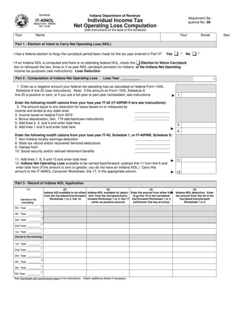 Schedule It 40nol Template Individual Income Tax Net Operating Loss