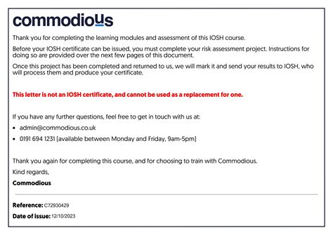 Certificate C72930429 Awarded For The Successful Completion Of Iosh