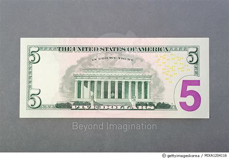 Mixa1204116 게티이미지코리아 화폐지폐돈달러5달러뒷면달러화미국돈미국지폐 Rights Managed 이미지