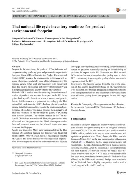 thai national life cycle inventory readiness for p pdf life cycle