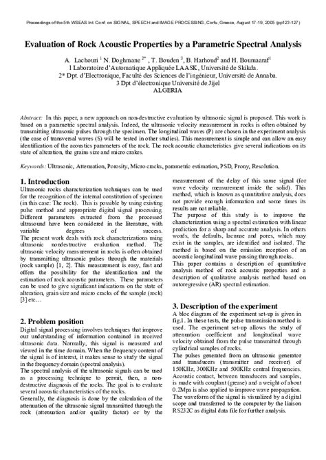 Pdf Parametric Spectral Analysis Of Rock Acoustic Properties