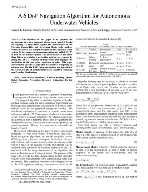 Pdf A 6 Dof Navigation Algorithm For Autonomous Underwater Vehicles