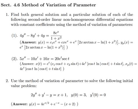 Solved Sect 4 6 Method Of Variation Of Parameter 1 Find