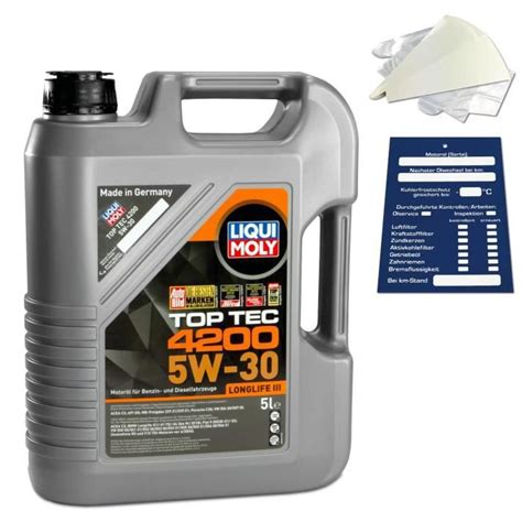 5 Litre Original Liqui Moly Top Tec 4200 5W30 L'Huile De Moteur Kit ...