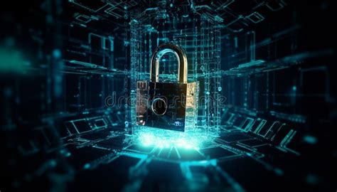 Secure Network Connection With Encryption And Padlock For Data Safety