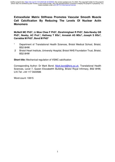 Pdf Extracellular Matrix Stiffness Promotes Vascular Smooth Muscle Cell Calcification By