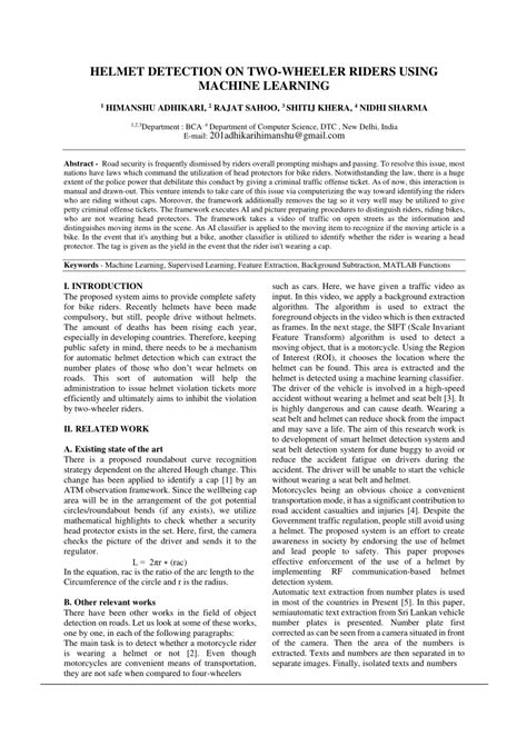 Pdf Helmet Detection On Two Wheeler Riders Using Machine Learning