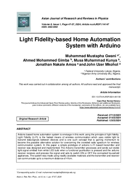 Pdf Light Fidelity Based Home Automation System With Arduino