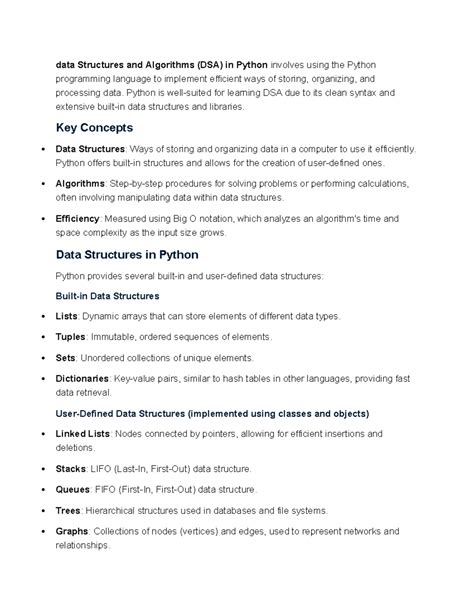 Data Structures And Algorithms Dsa In Python Overview Studocu