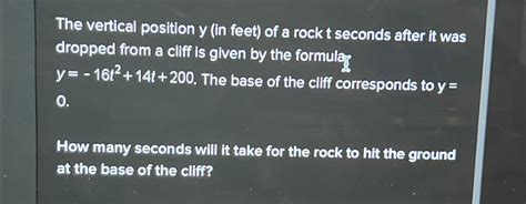 Solved The Vertical Position Y In Feet ﻿of A Rock T