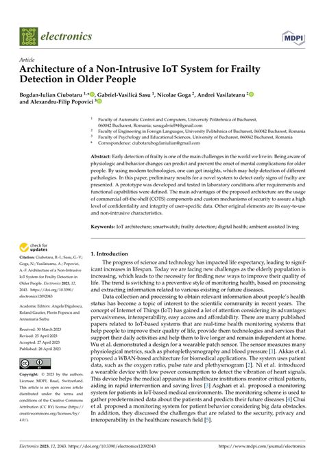 Pdf Architecture Of A Non Intrusive Iot System For Frailty Detection