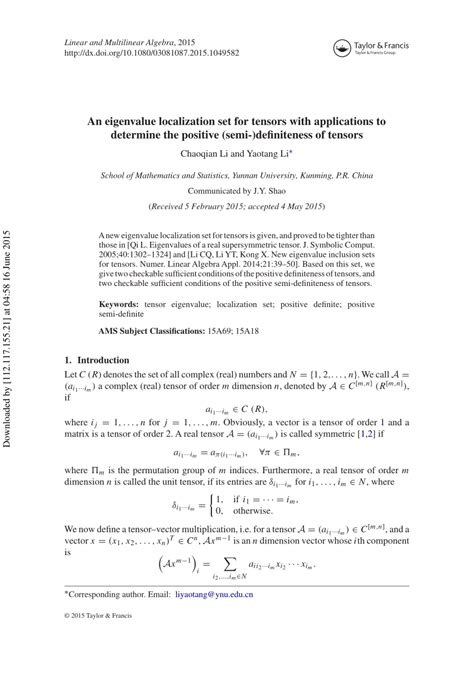 pdf an eigenvalue localization set for tensors with applications to
