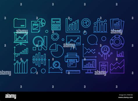 Statistics Blue Concept Line Illustration Or Banner On Dark Background