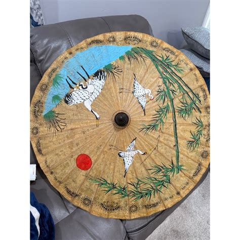 Wall Decor Vintage Japanese Parasol Paper Umbrella Crane Bamboo Art