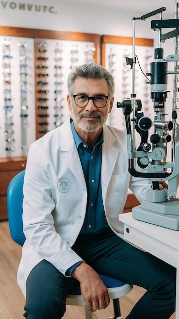 A Man In A Lab Coat Sits In Front Of A Microscope Premium Ai Generated Image