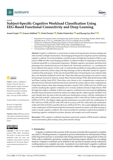 Pdf Subject Specific Cognitive Workload Classification Using Eeg