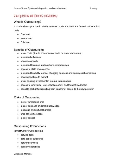 Sia Outsourcing Week7 Lecture Notes Lecture Notes Systems
