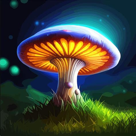 Hongo Decorativo Psicod Lico En Un Bosque Oscuro Por La Noche Brilla Con Ilustraci N Vectorial