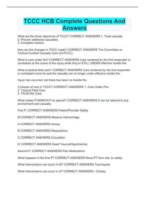 Tccc Hcb Complete Questions And Answers Hcb Stuvia Us