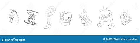 Continuous Line Male Figure Naked Strong Muscular Healthy Vector