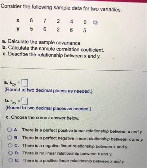 Solved Consider The Following Sample Data For Two Variables