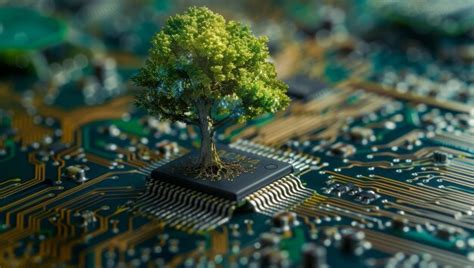 Green Tree Growing From A Microchip On A Circuit Board Premium Ai Generated Image