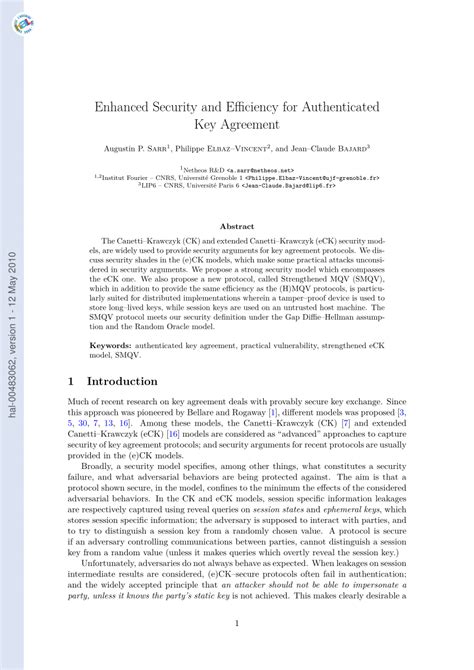 Pdf Enhanced Security And Efficiency For Authenticated Key Agreement