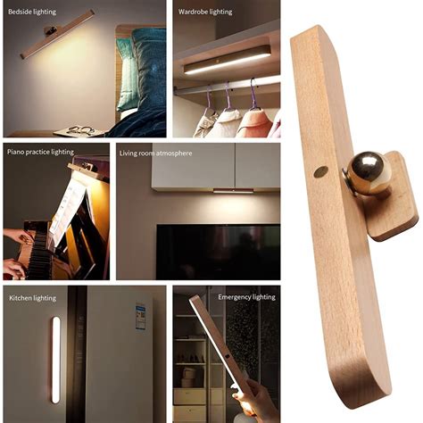 Magnetic Led Wooden Wall Light Rotating Dimmable Touch Control