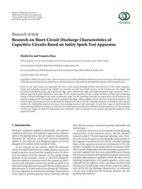 Pdf Research On Short Circuit Discharge Behavior Of Capacitive Circuits Based On Safety Spark