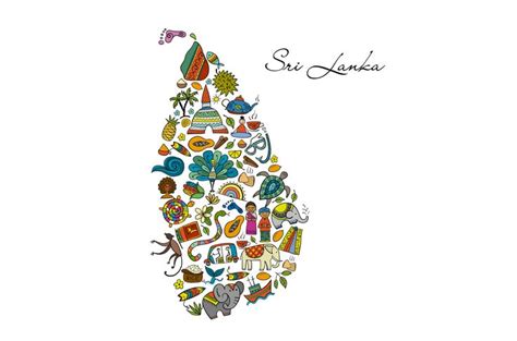 Sri Lanka Travel Art Map Tribal A Decorative Illustration By