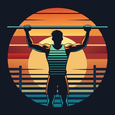Silhouette Person Doing Pullups Bar Retro Tshirt Design Vector Illustration Flat 2 Premium AI