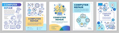 컴퓨터 복구 브로셔 템플릿 레이아웃입니다 운영 체제를 다시 설치합니다 전단지 소책자 선형 그림이있는 전단지 인쇄 디자인 연례 보고서 광고 포스터에 대한 벡터 페이지 레이아웃