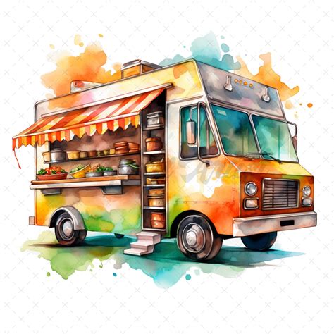 20 High Quality Food Trucks Clipart Food Trucks Digital Watercolor 