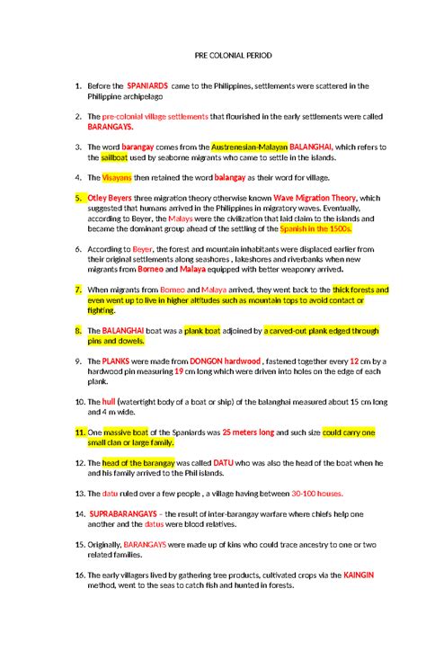 Eple Reviewer By Roque Magno Auto Recovered Pre Colonial Period Before The Spaniards Came To